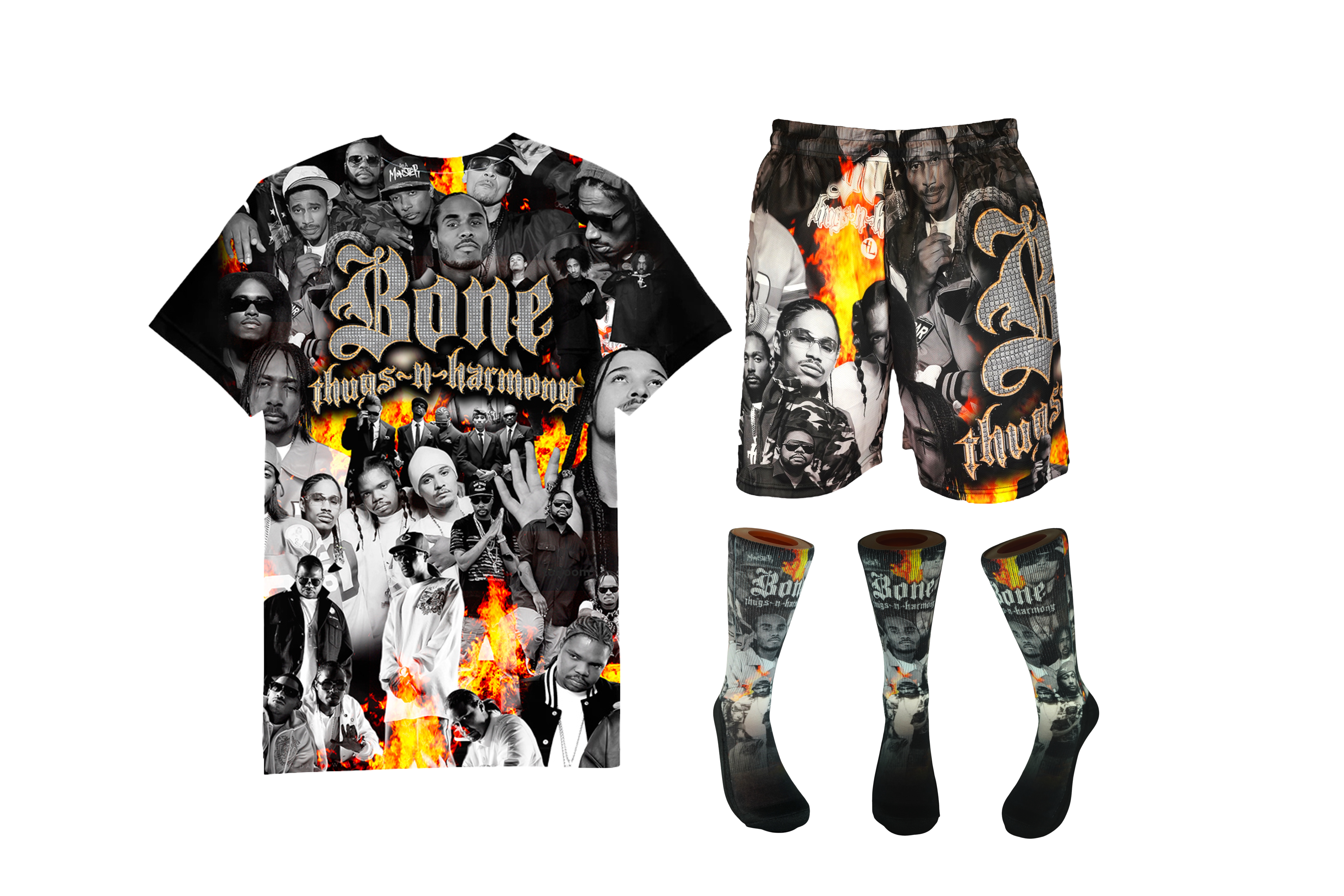 Flame Tee, shorts and socks combo package deal – Flesh-n-Bone
